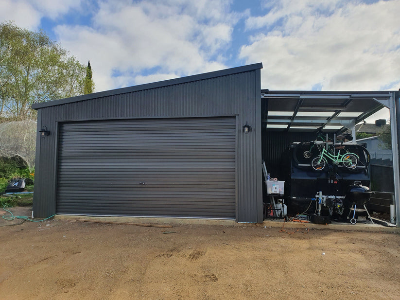 Single Garage Skillion Kit- 3m(W) x 6m(L); 1 Roller Door-EB – EzyBlox Sheds and Steel Structures ...